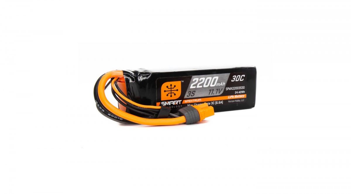 11.1V 2200mAh 3S 30C Smart LiPo Battery: IC3. - Spektrum 3S - Modelhobby Shop / RC-Netbutik